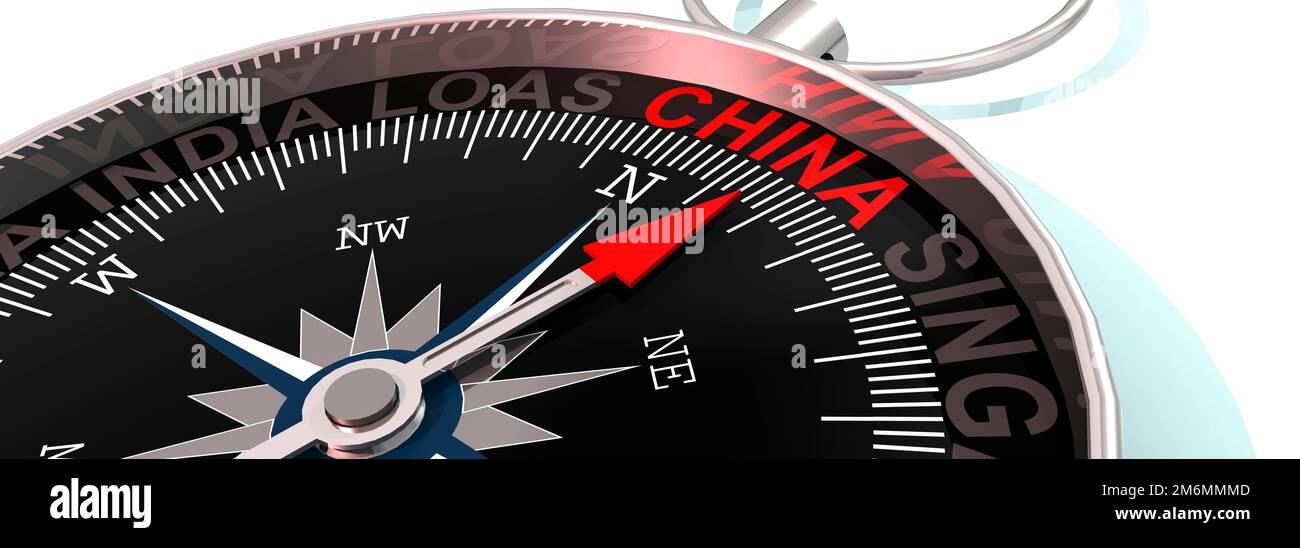 Compass needle pointing to word China Stock Photo - Alamy