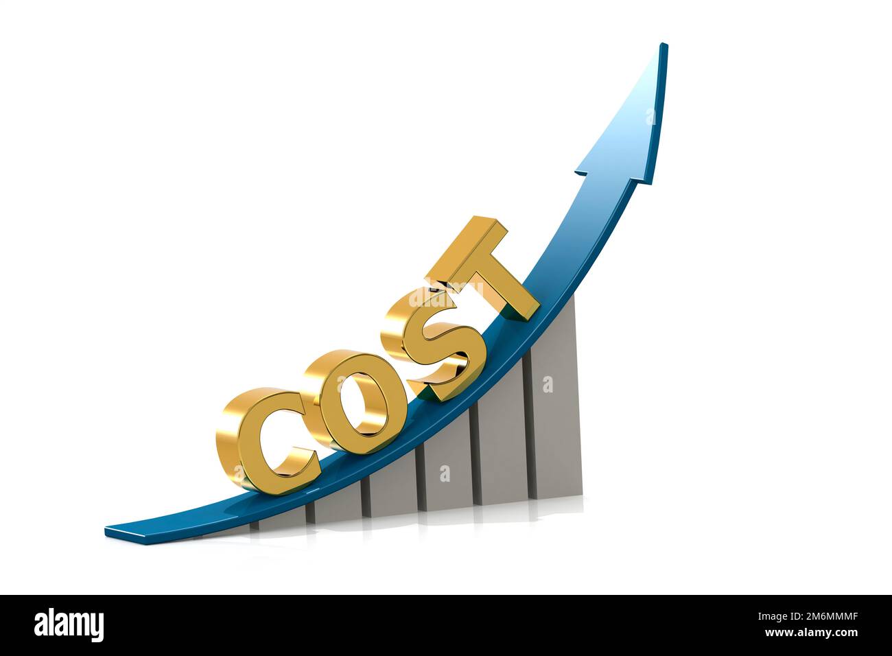 Bar chart with cost word and growing up arrow Stock Photo - Alamy