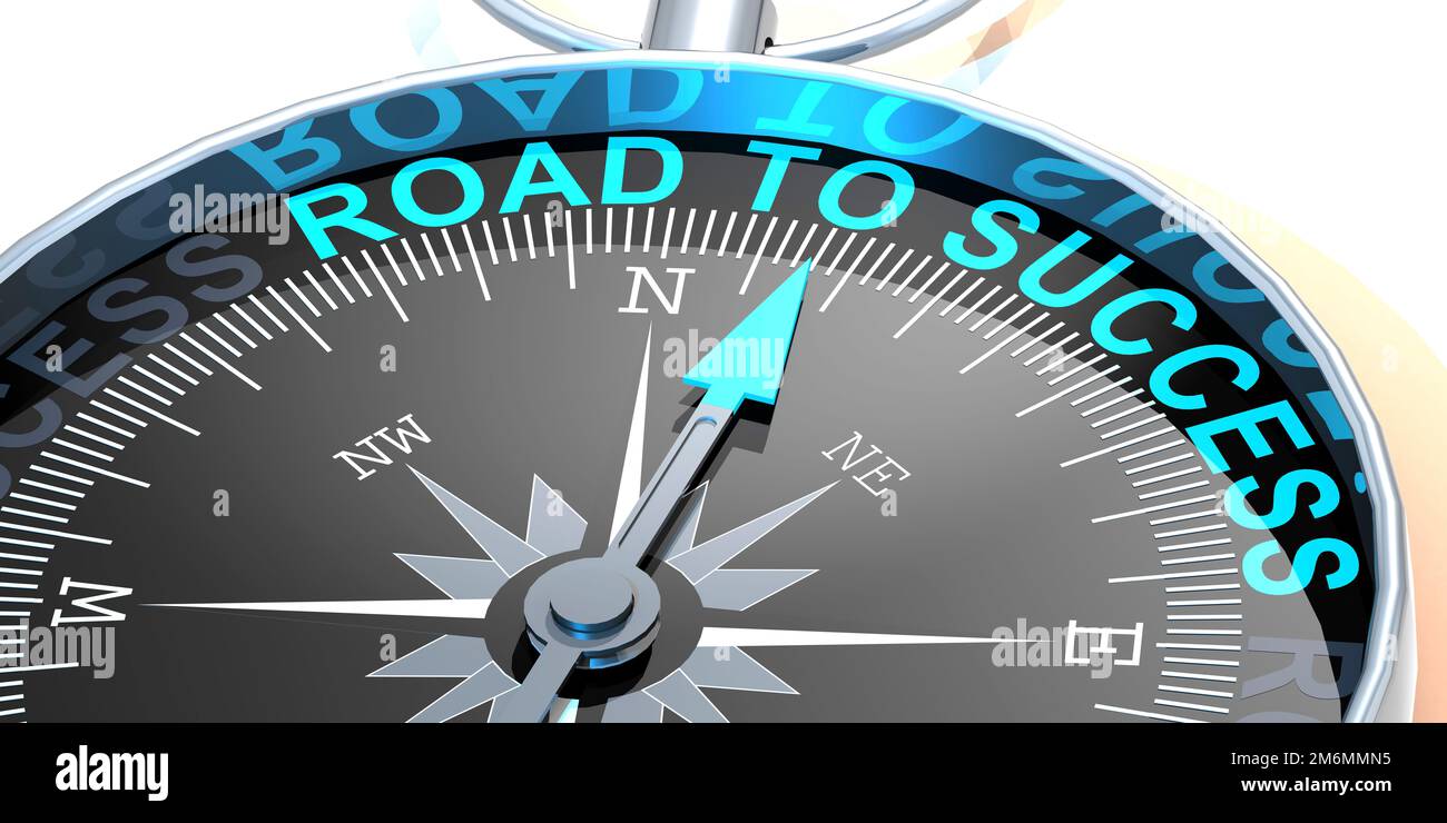 Compass needle pointing to word road to success Stock Photo - Alamy