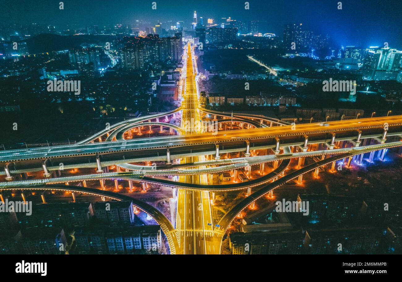 Aerial photo shows the night view of Changjiang Road Viaduct in Wuhu ...
