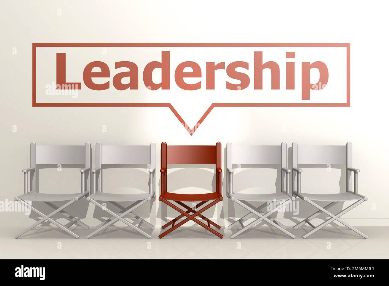 Row of chairs with leadership text on the wall Stock Photo - Alamy