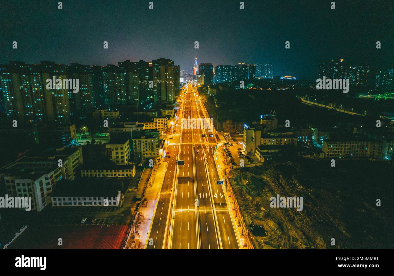 Aerial photo shows the night view of Changjiang Road Viaduct in Wuhu ...