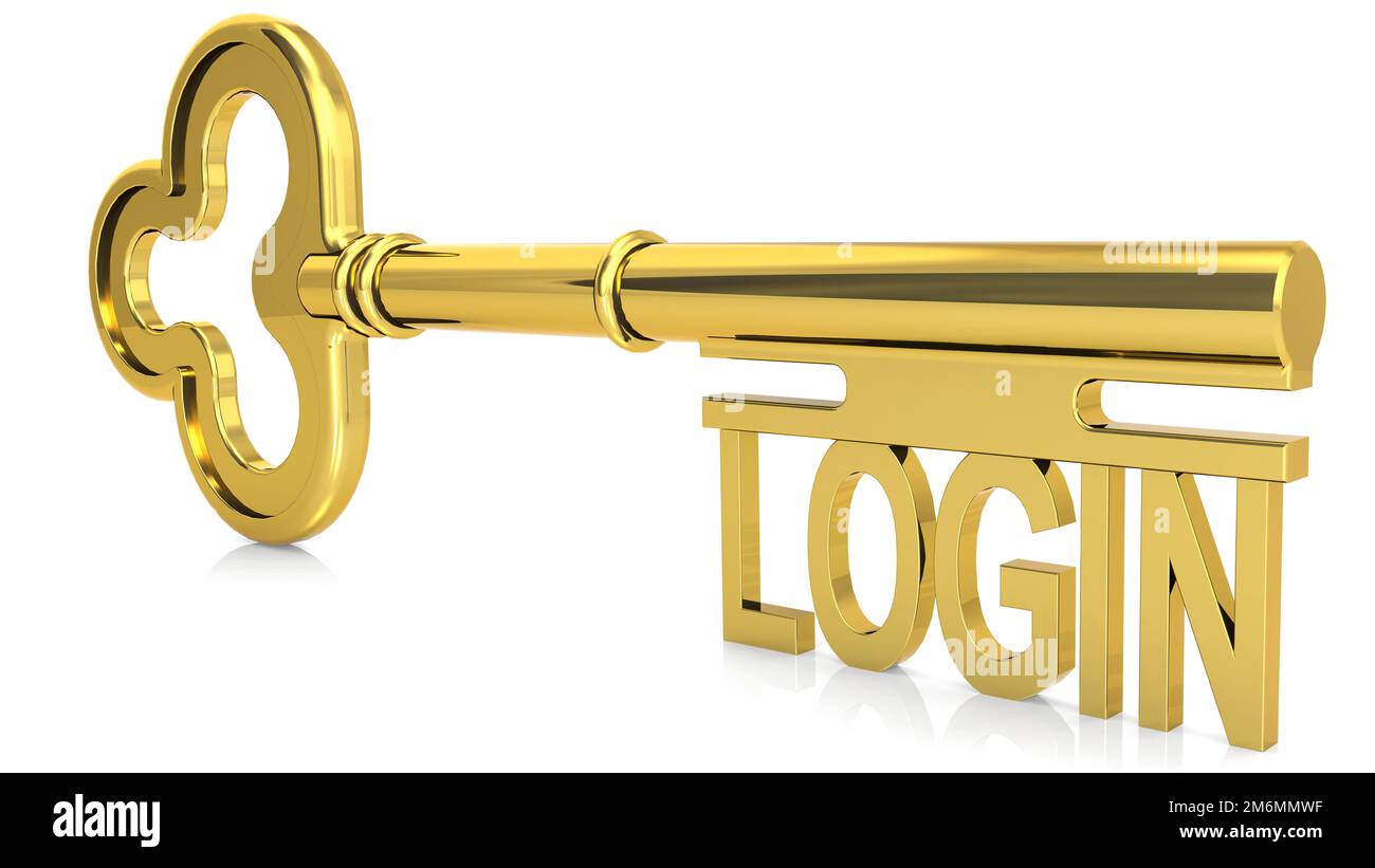 Golden key with login word Stock Photo - Alamy