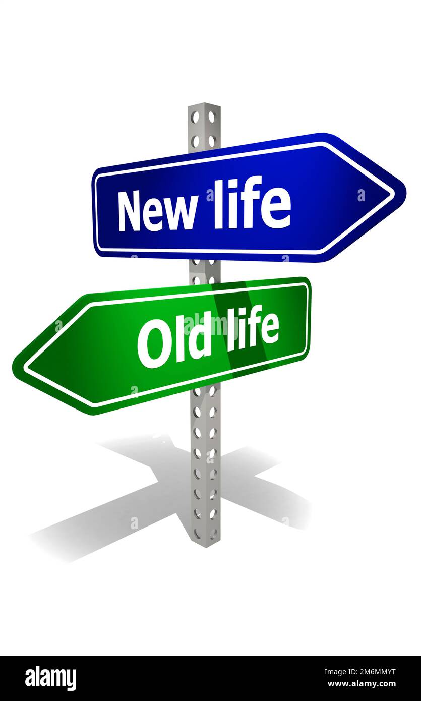 Road sign with new and old life word Stock Photo - Alamy