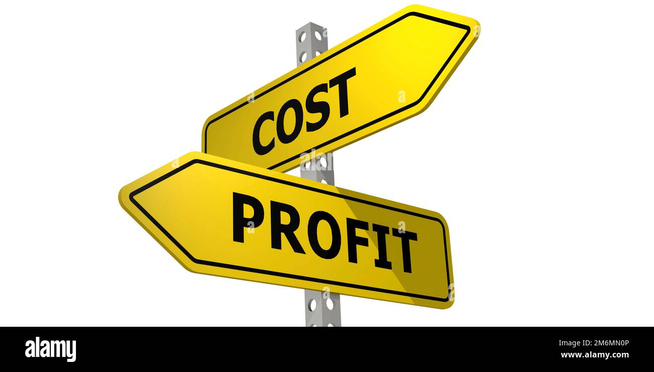 Yellow road sign with cost and profit word isolated Stock Photo - Alamy