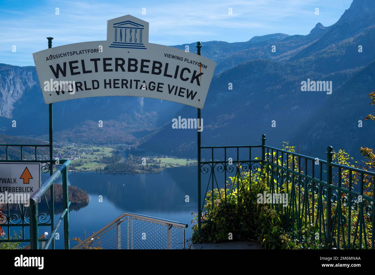 Austria. View of the sign board at the entrance of the observation deck ...