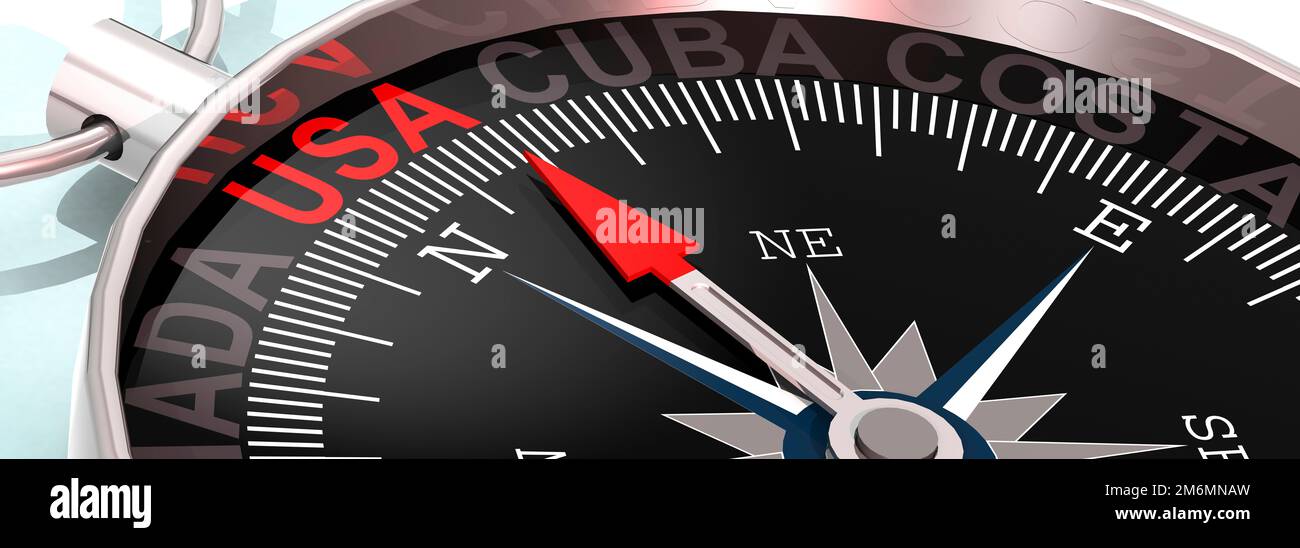 Compass needle pointing to word USA Stock Photo - Alamy
