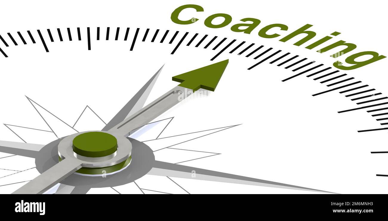 Coaching word on white compass Stock Photo - Alamy