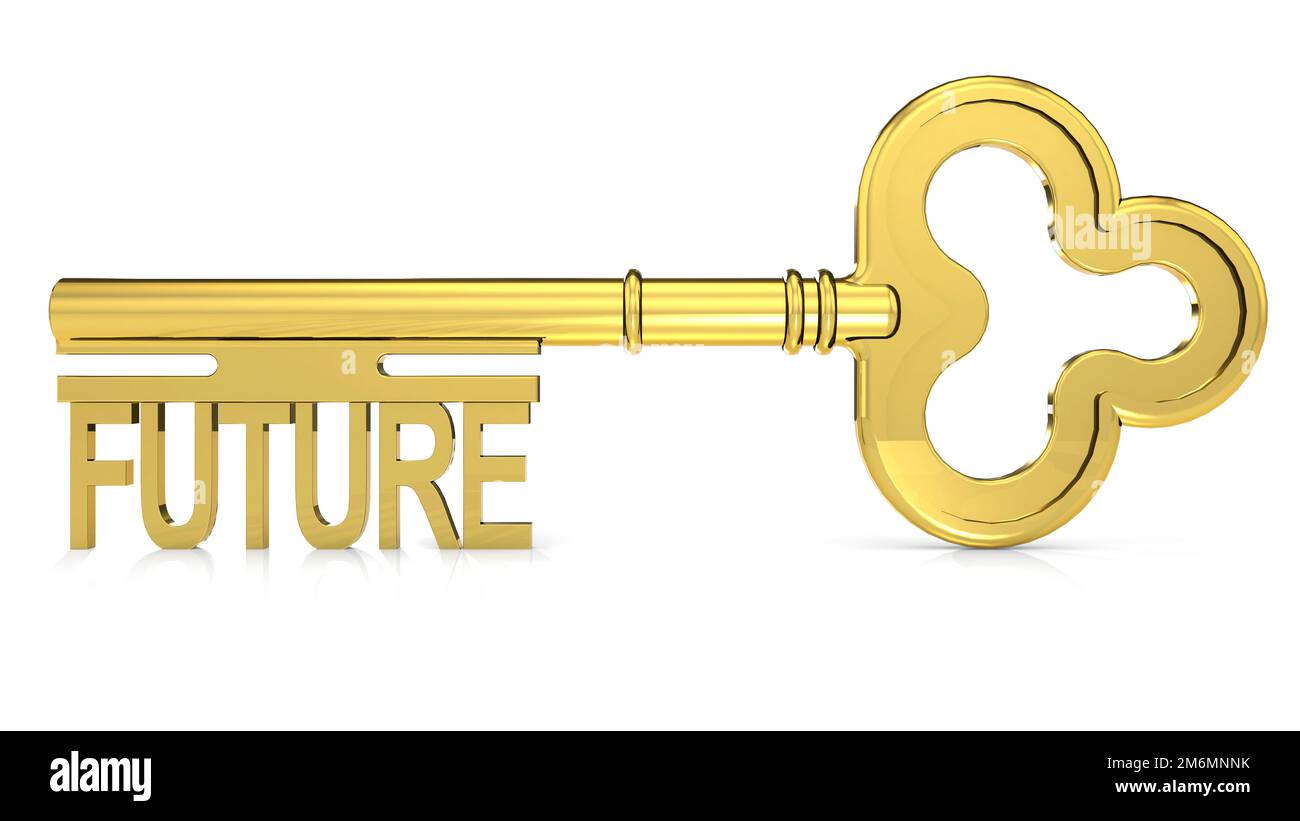 Golden key with future word Stock Photo - Alamy