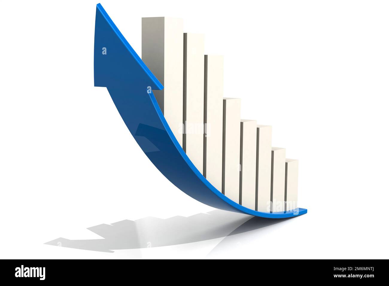 White bar chart on the blue arrow Stock Photo - Alamy