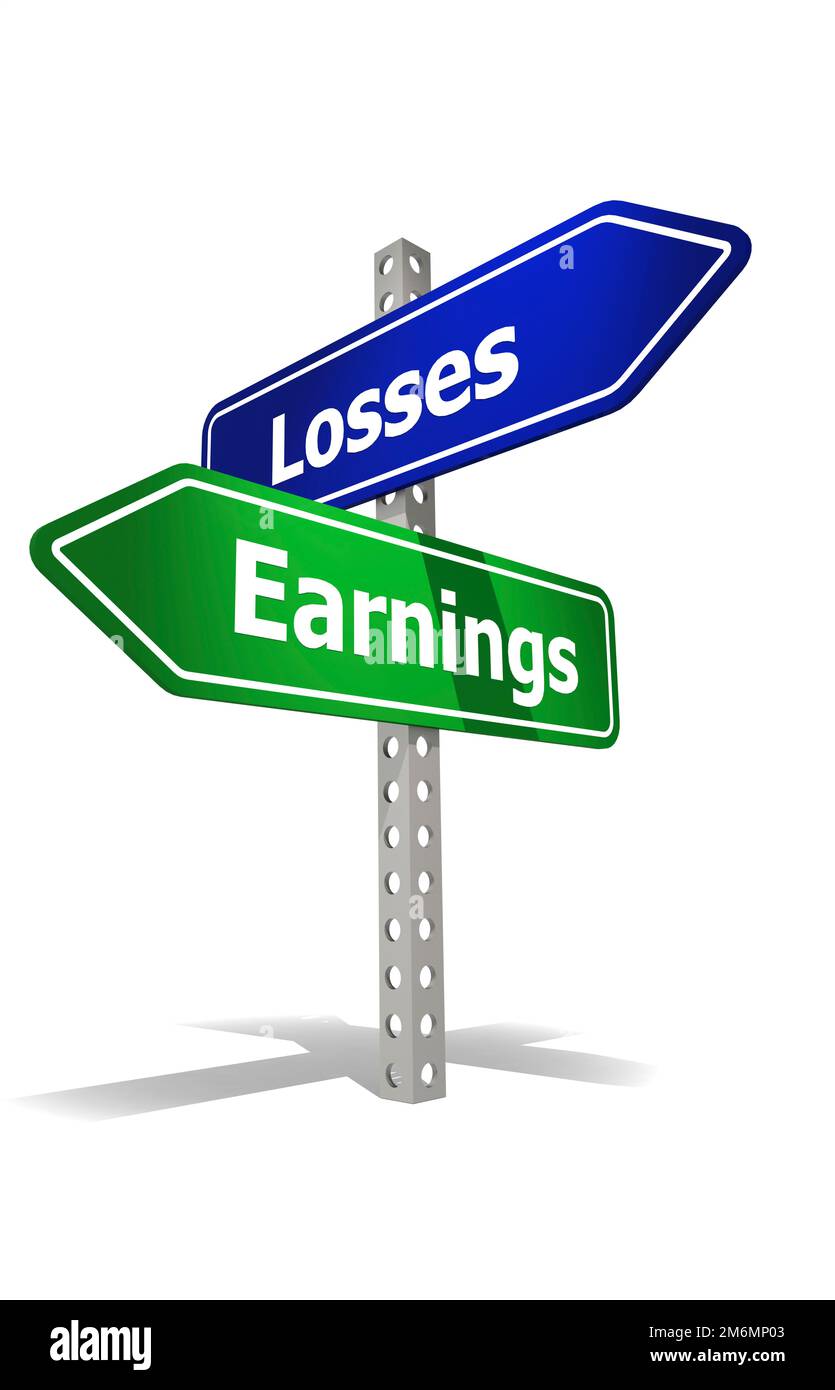 Road sign with earnings and losses word Stock Photo - Alamy