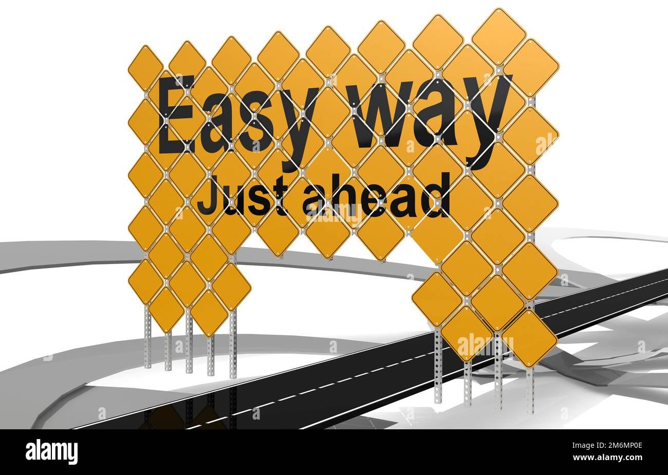 Easy way just ahead word on giant yellow road signs Stock Photo - Alamy