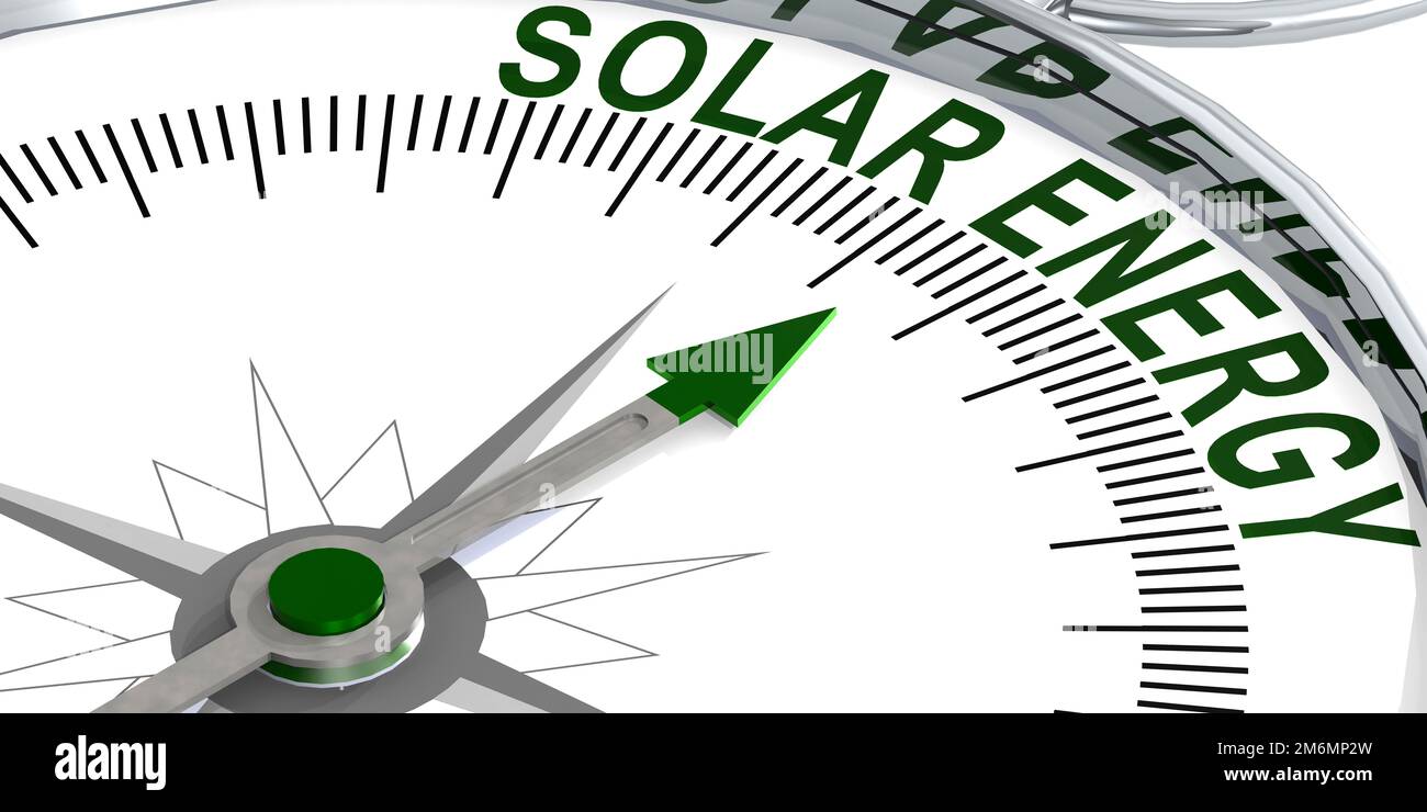 Solar energy word on white compass Stock Photo - Alamy