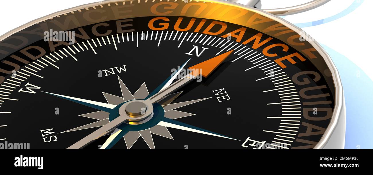 Compass needle pointing to word guidance Stock Photo - Alamy