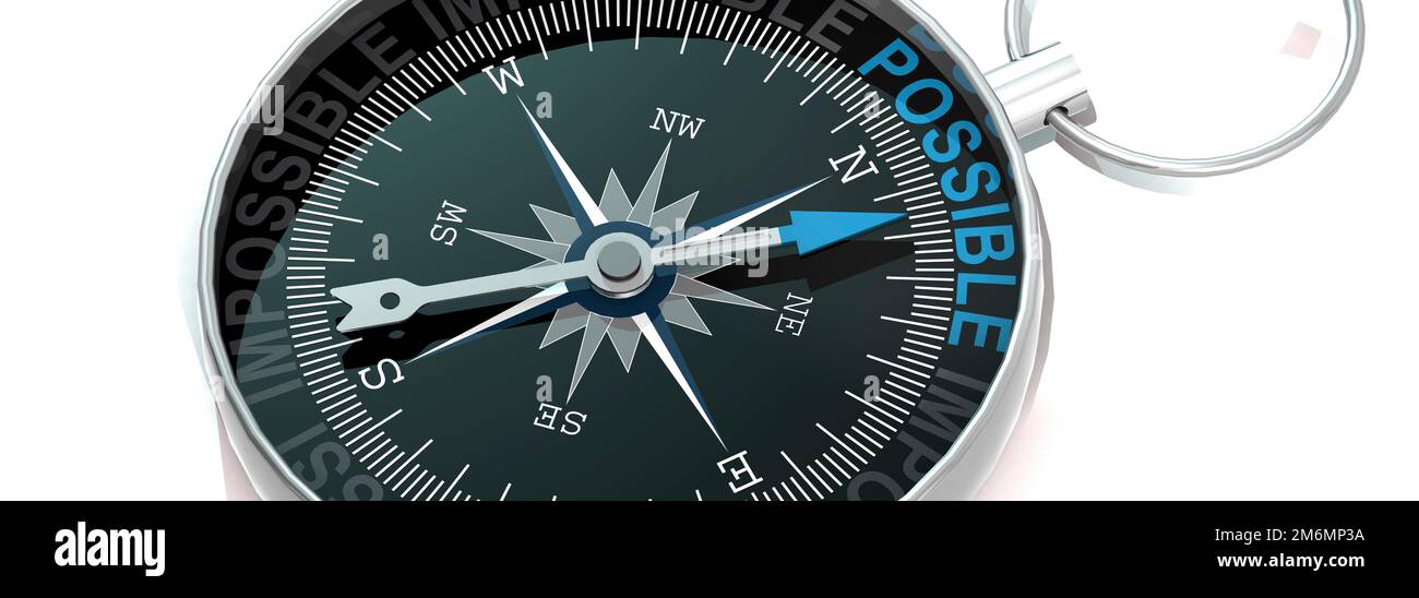 Compass needle pointing to word possible Stock Photo - Alamy