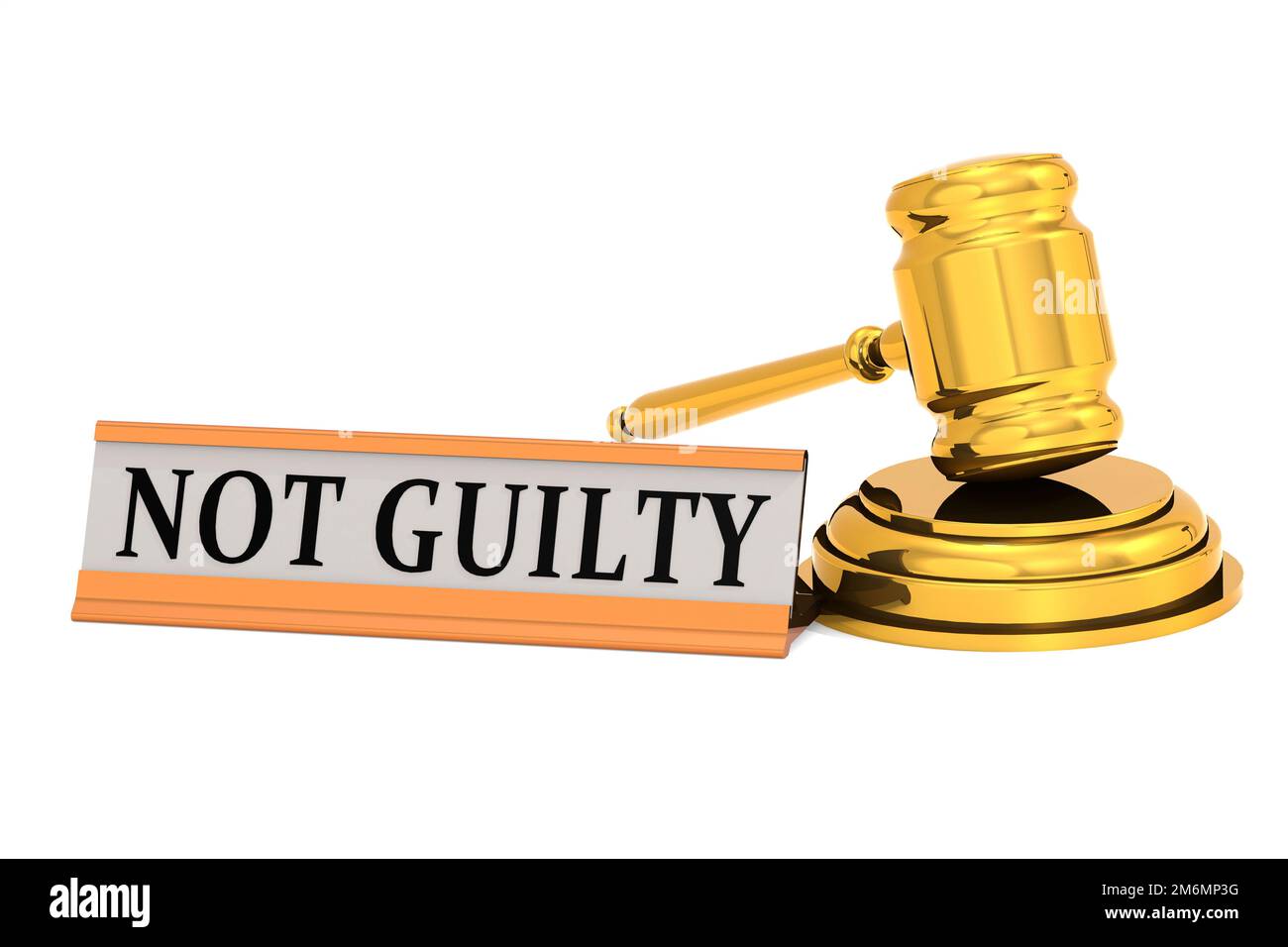 Golden judge gavel and not guilty banner.JPG Stock Photo - Alamy