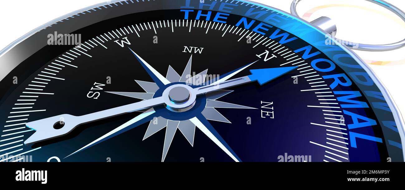 Compass needle pointing to word the new normal Stock Photo - Alamy