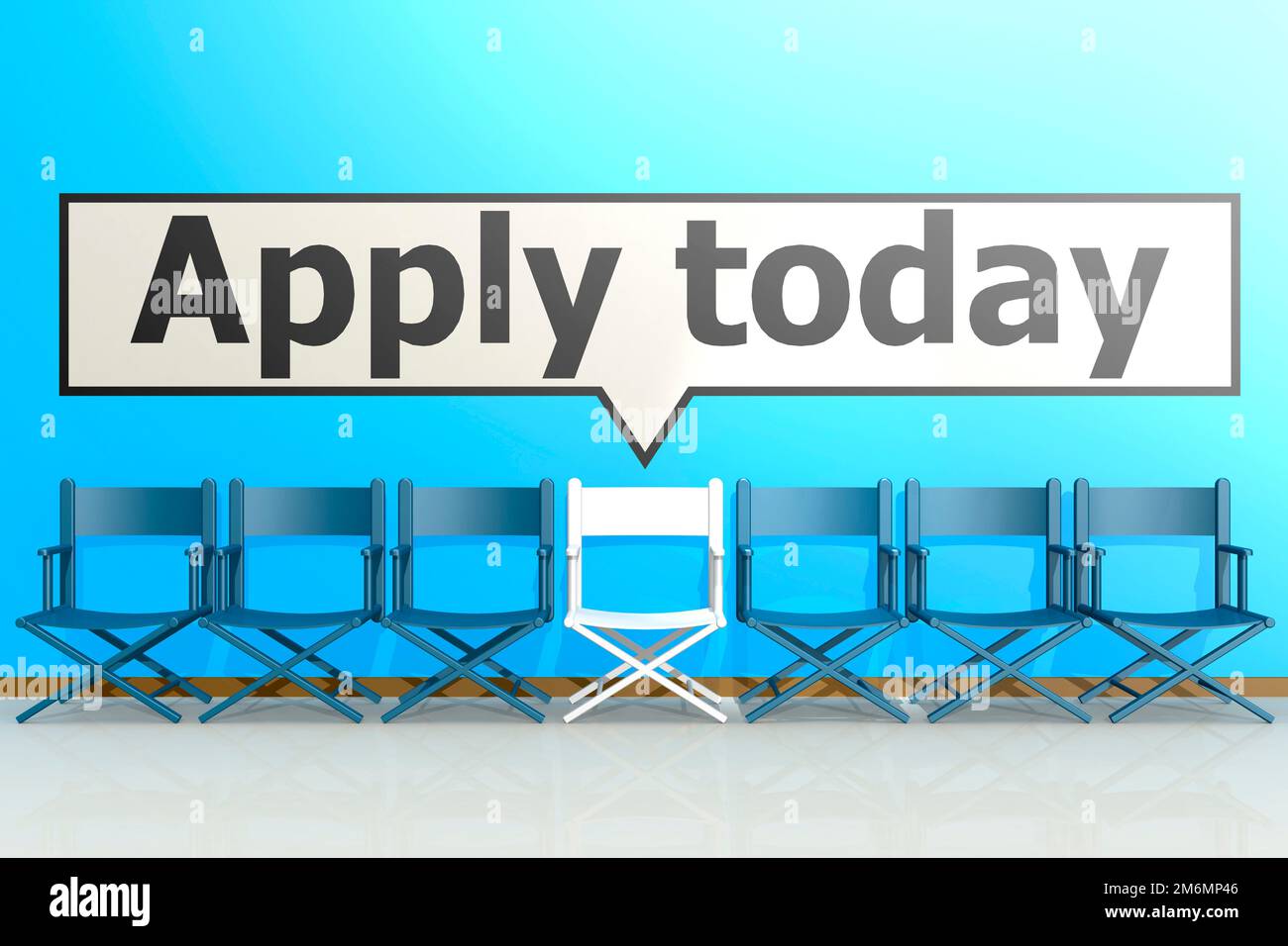 Row of chairs with apply today concept Stock Photo - Alamy