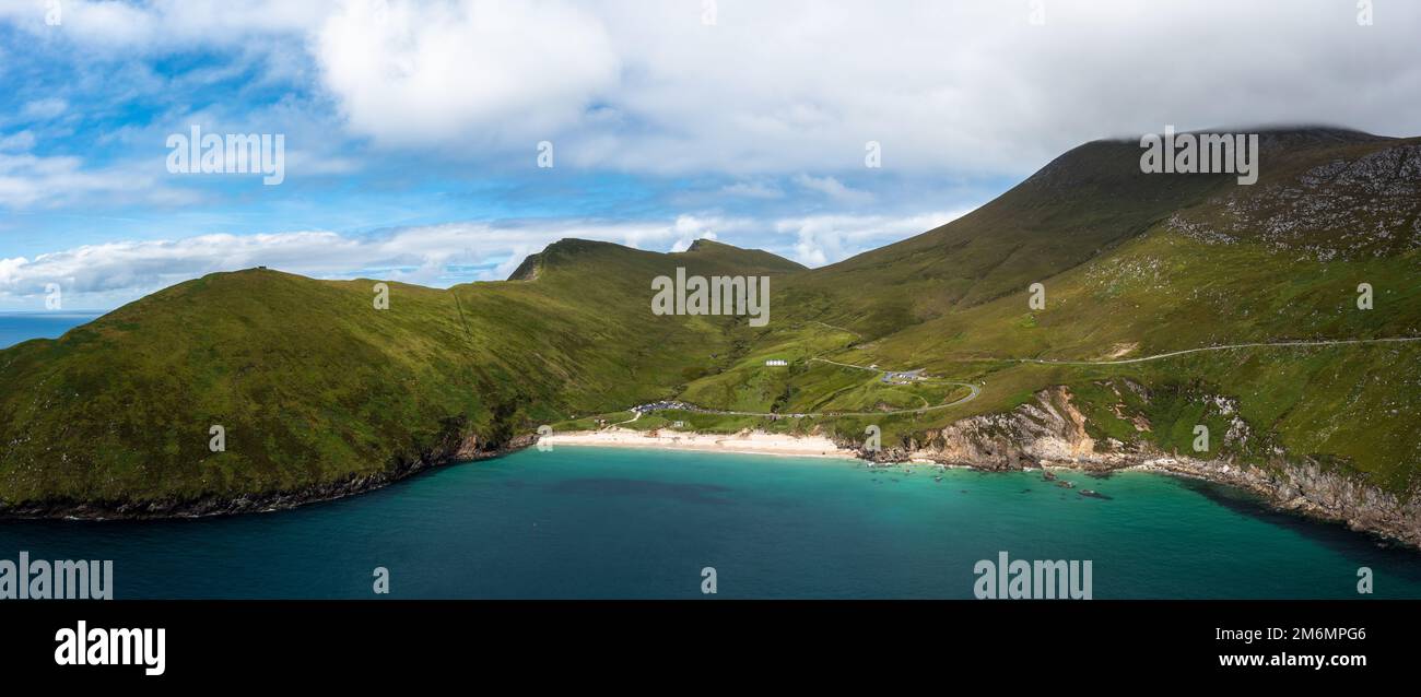 Panorama landscape view of Keem Bay on Achill Island in County Mayo of ...