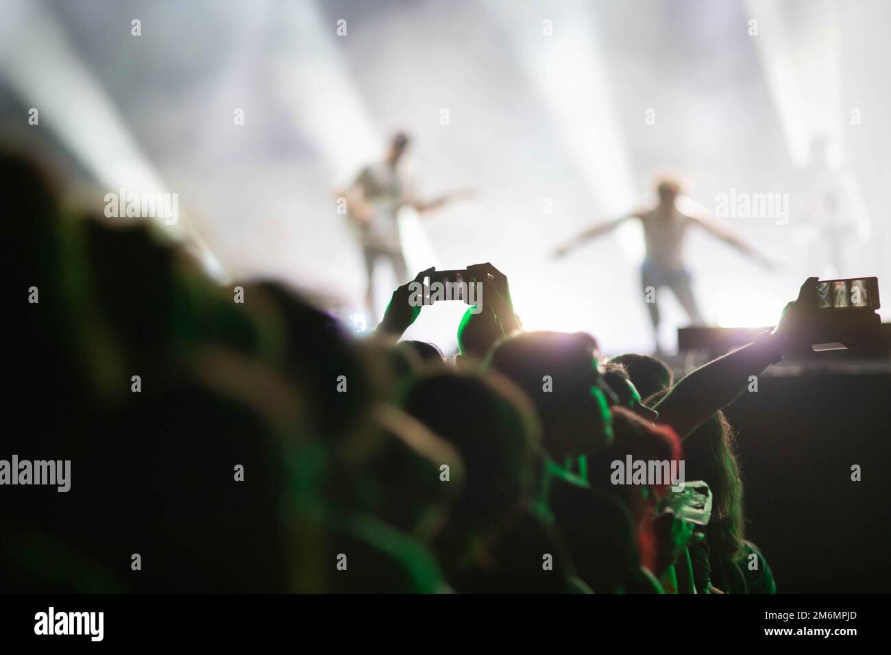 Crowd partying stage lights live concert summer music festival Stock ...