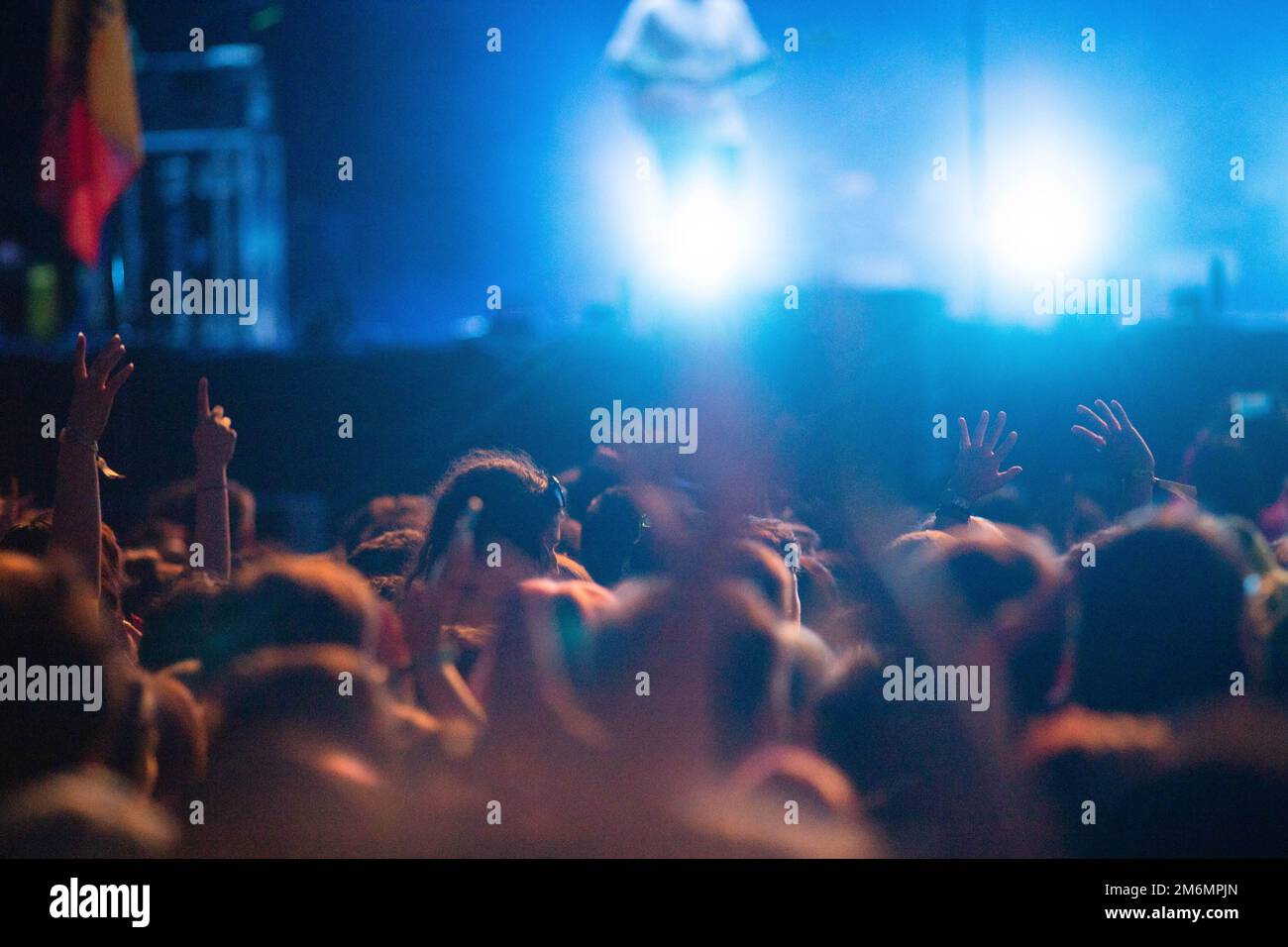 Crowd partying stage lights live concert summer music festival Stock ...