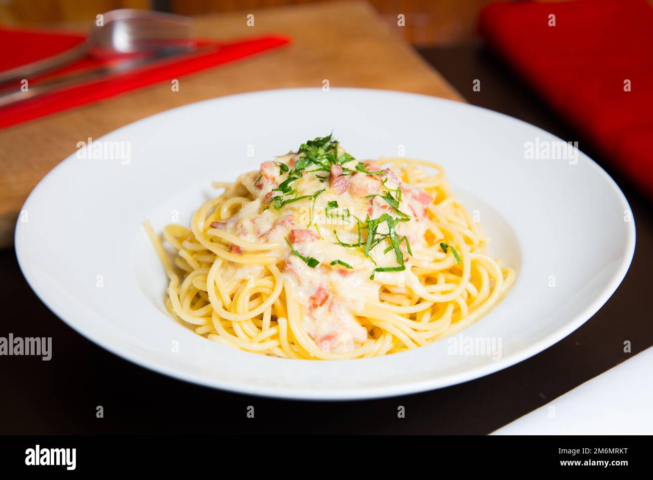 Spaghetti Carbonara is an Italian pasta dish from Rome made with eggs ...