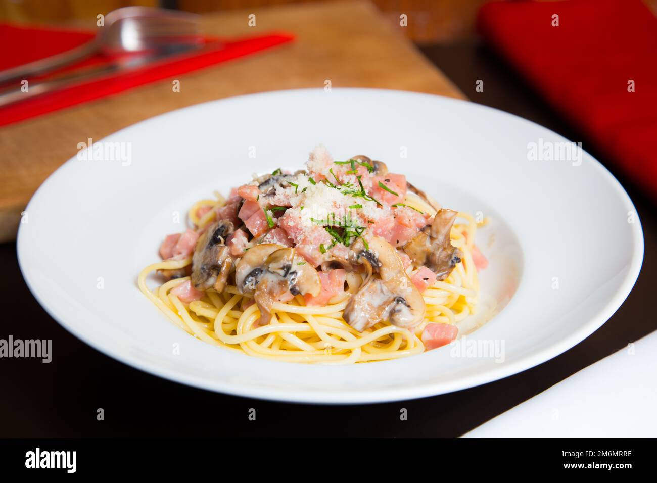 Spaghetti Carbonara is an Italian pasta dish from Rome made with eggs ...