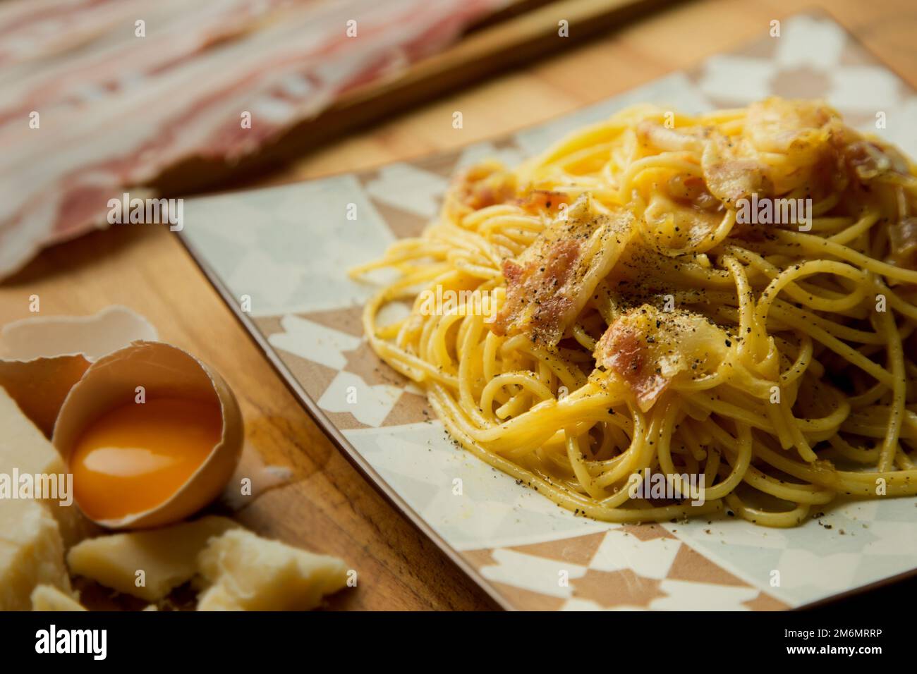 Spaghetti Carbonara is an Italian pasta dish from Rome made with eggs ...