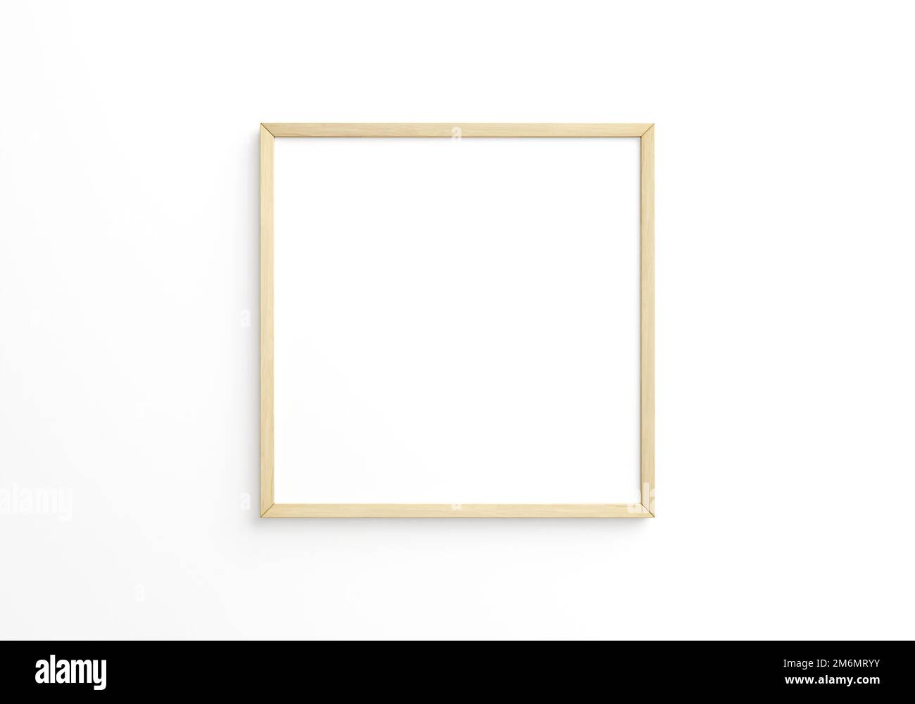 square thin wooden frame on white wall. 3d rendering Stock Photo - Alamy