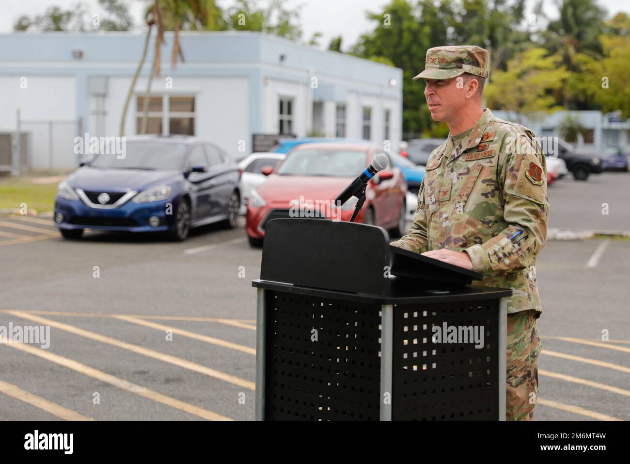U.S. Air Force Col. Pete Boone, the 156th Wing commander, speaks during ...