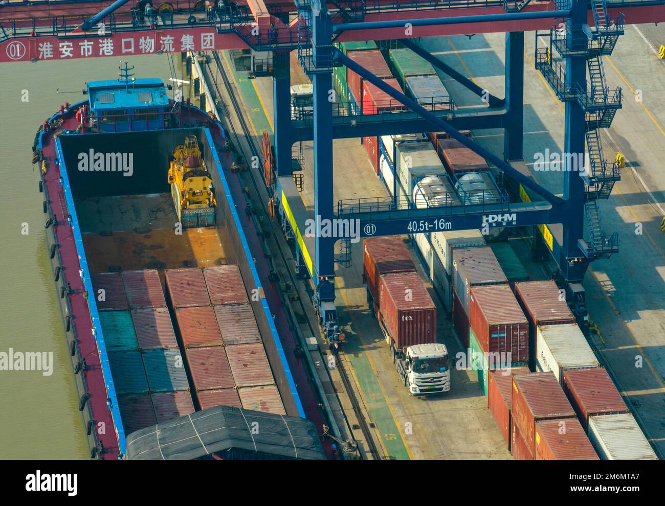 HUAI'AN, CHINA - JANUARY 5, 2023 - Aerial photo shows the wharf of Port ...