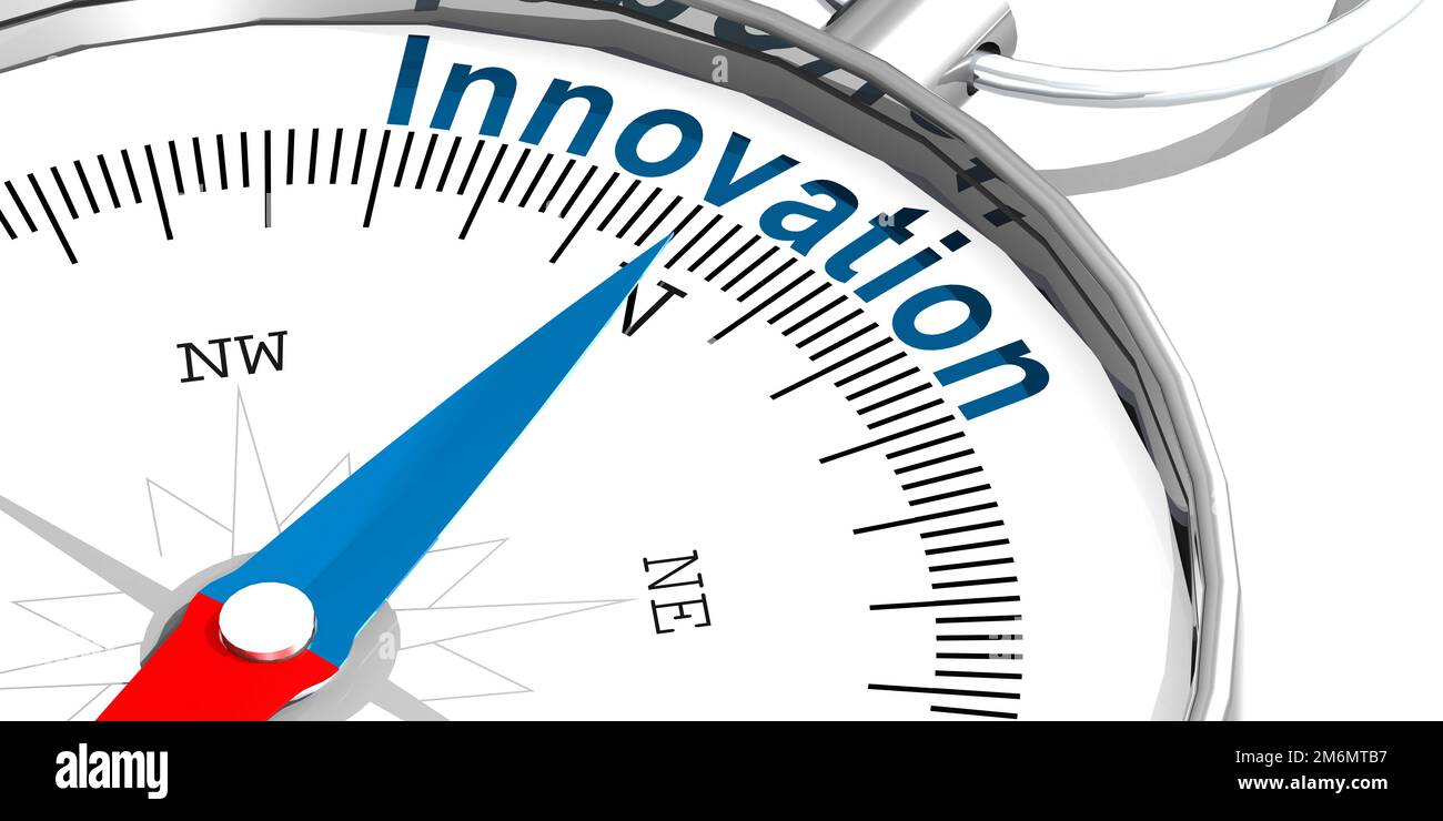 Innovation word on white compass Stock Photo - Alamy