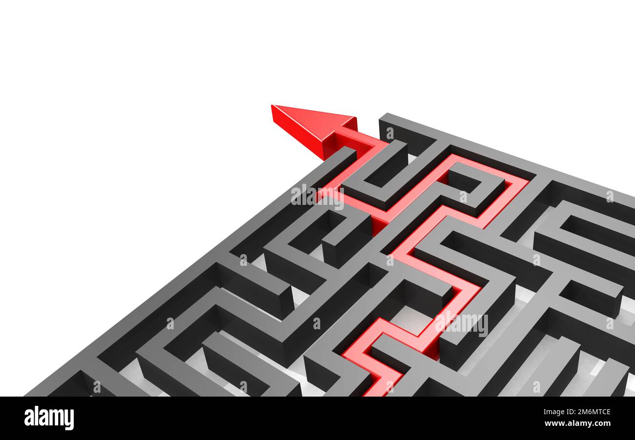 Maze with red arrow isolated on white background Stock Photo - Alamy