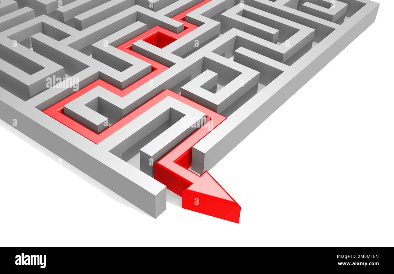 Maze with red arrow isolated on white background Stock Photo - Alamy