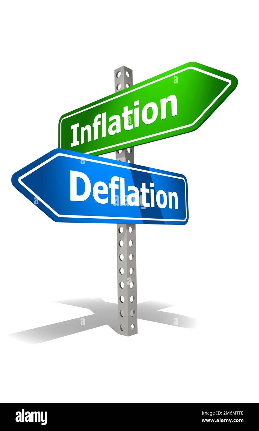 Road sign with inflation and deflation word Stock Photo - Alamy