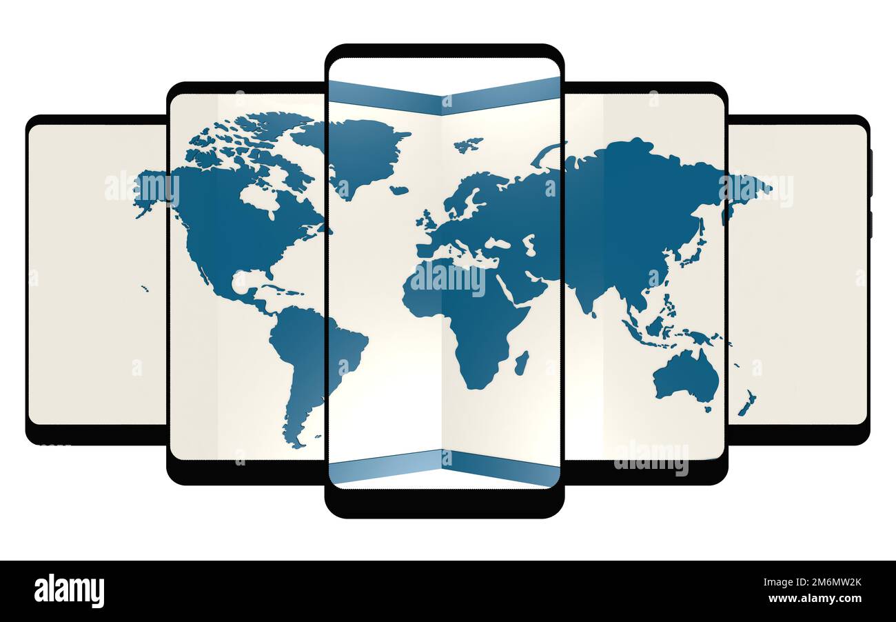 World map on screen smart phone Stock Photo - Alamy