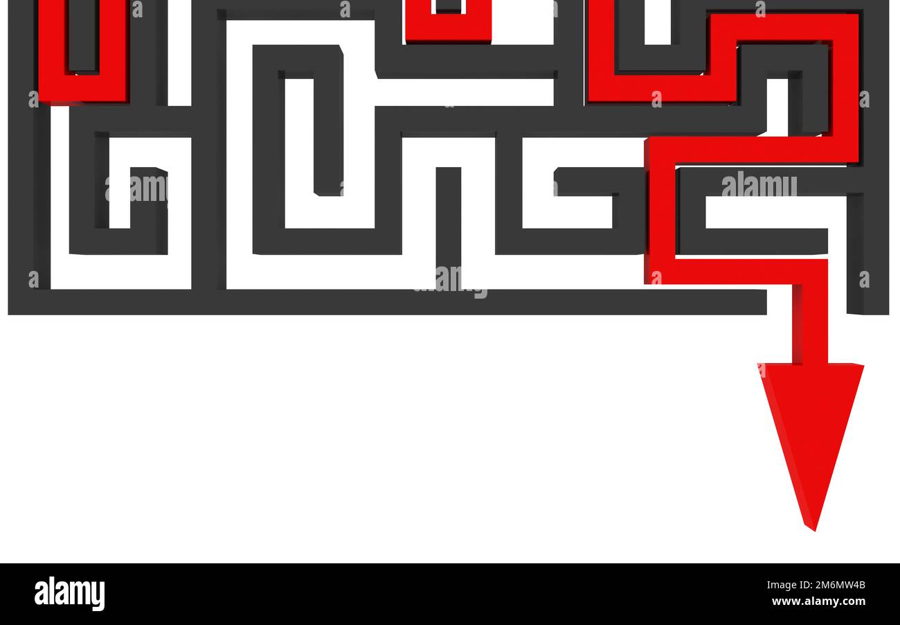 Maze with red arrow isolated on white background Stock Photo - Alamy