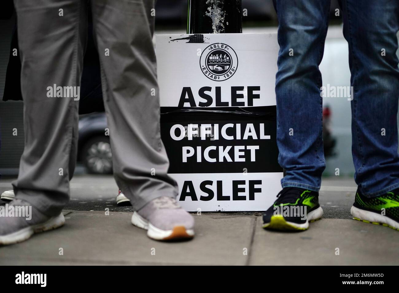 Aslef members on the picket line at Euston station in London during a ...