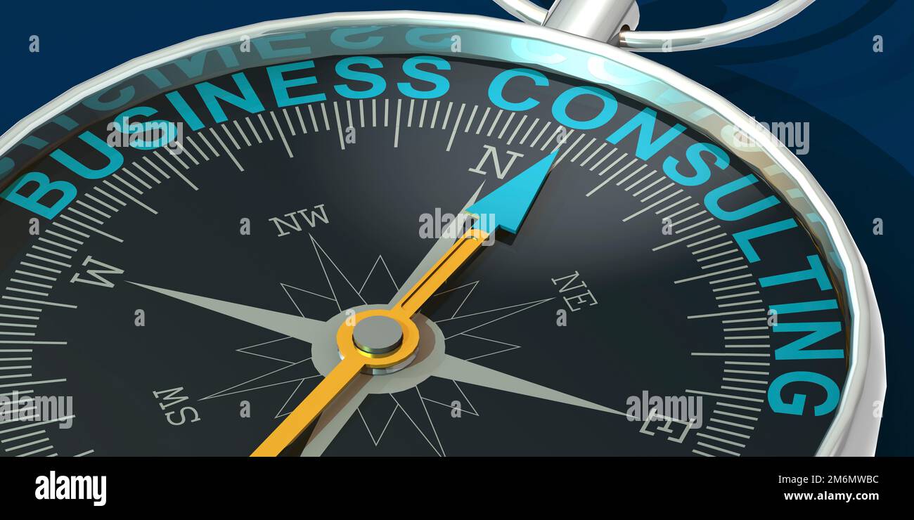 Metal compass with business consulting word Stock Photo - Alamy