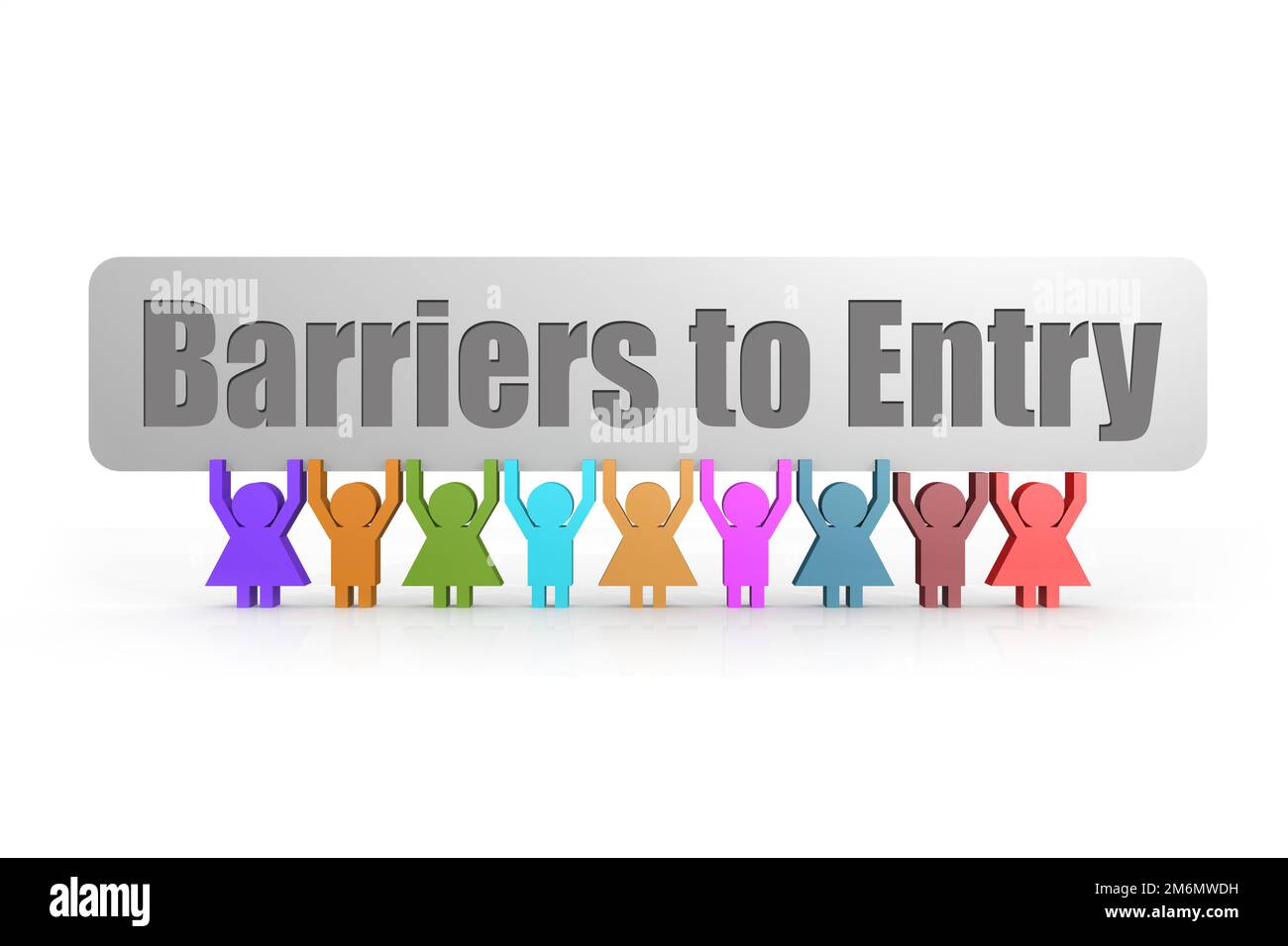 Barriers to Entry word on a banner hold by group of puppets Stock Photo ...