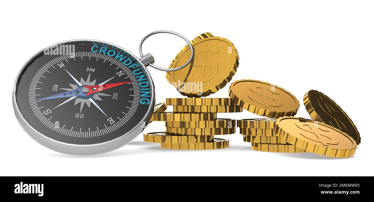 Crowdfunding concept with compass and gold coins Stock Photo - Alamy