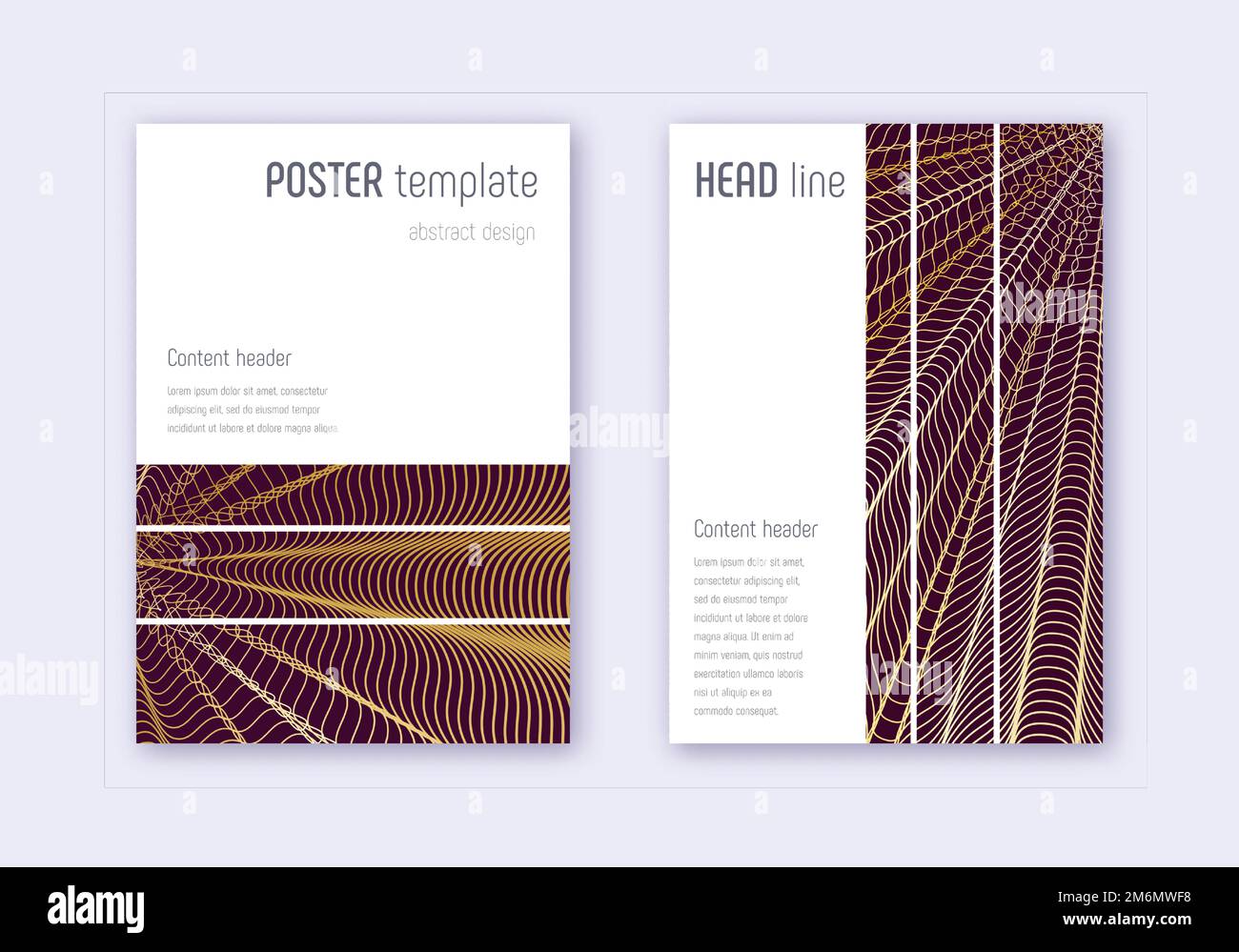 Geometric cover design template set. Gold abstract lines on maroon ...