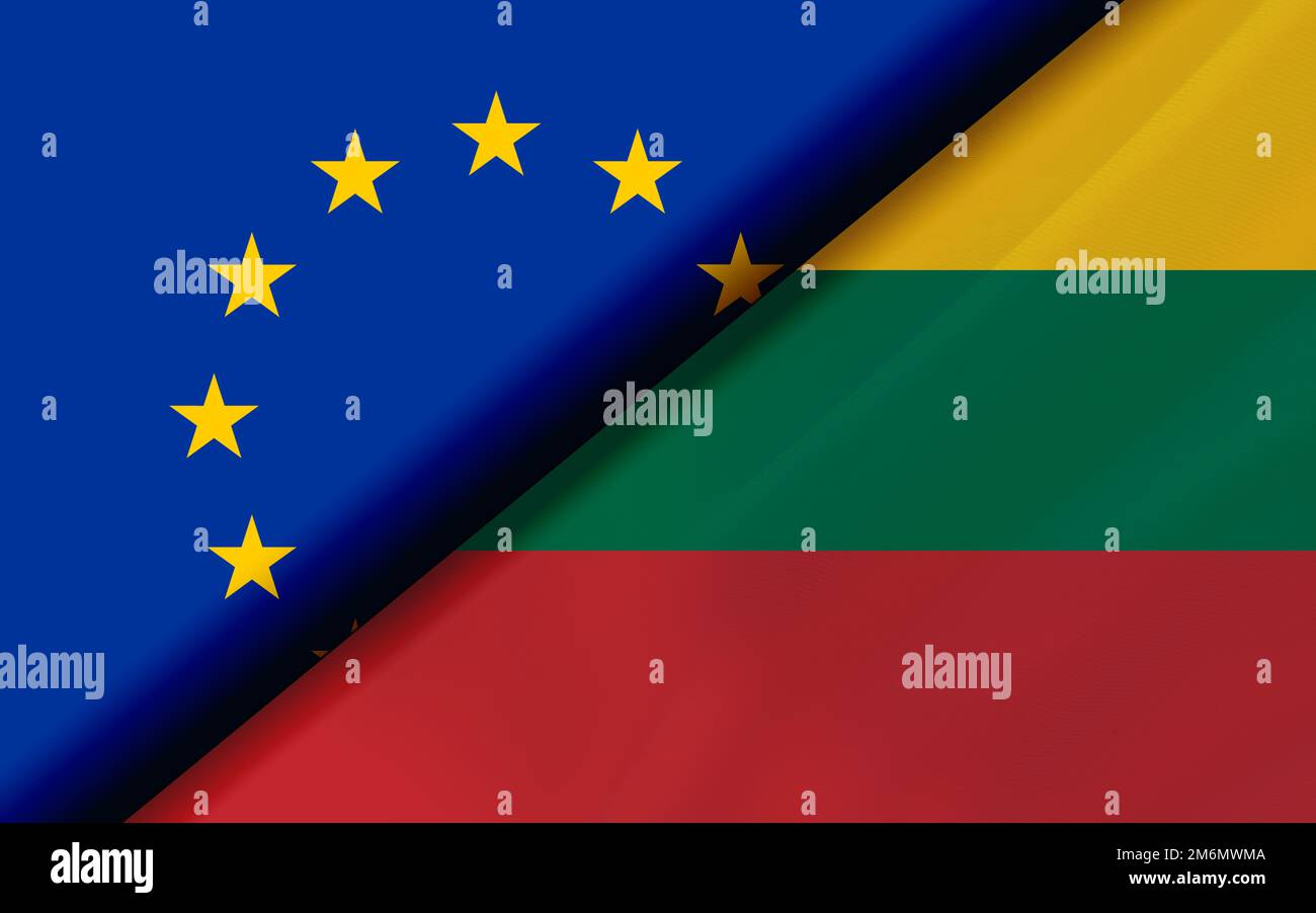 Flags of the EU and Lithuania divided diagonally Stock Photo - Alamy