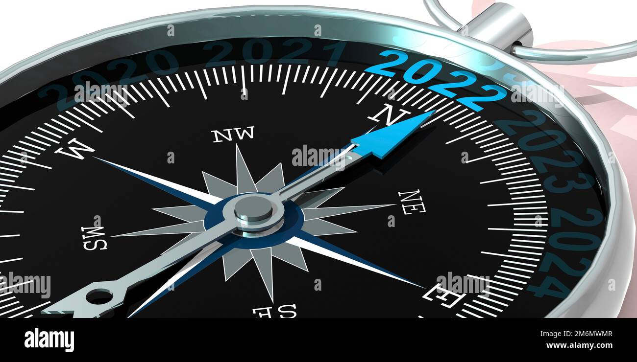 Metal compass with year 2022 word Stock Photo - Alamy