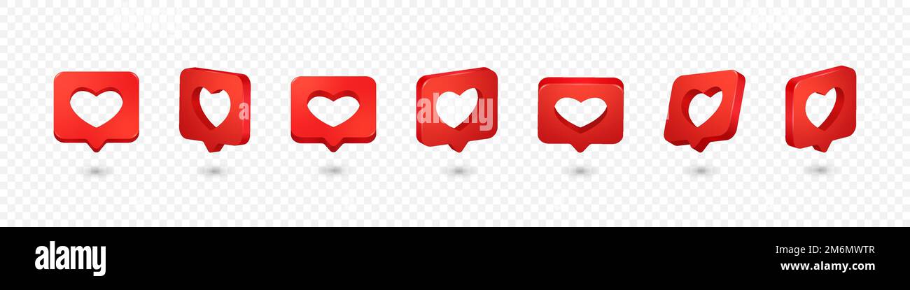 Vector 3d Realistic Social Media Red Like Icon Set Isolated on White ...