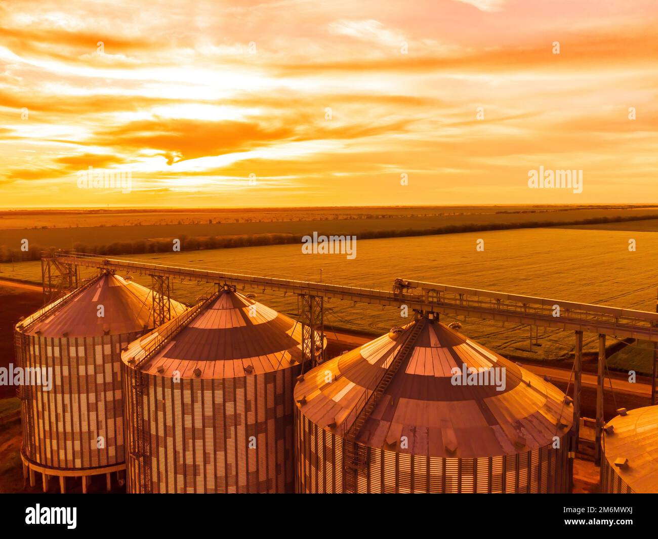 Grain elevator. Metal grain elevator in agricultural zone. Agriculture ...