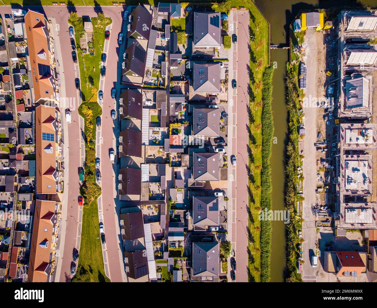 Dutch Suburban area with modern family houses, newly build modern ...