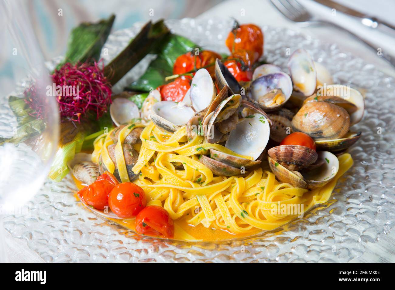 Tagliatelle Pasta frutti di mare. Fresh pasta with seafood and ...