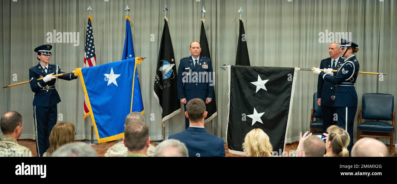 U.S. Space Force Maj. Gen. Douglas Schiess (2nd from right) receives ...