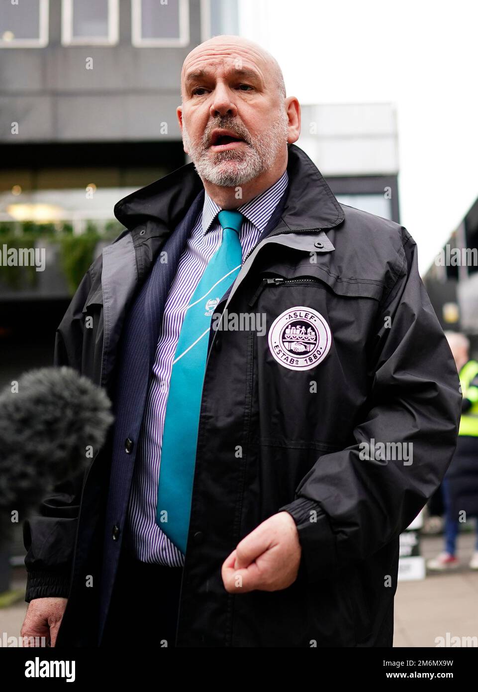 Aslef General Secretary Mick Whelan talking to the media whilst joining ...
